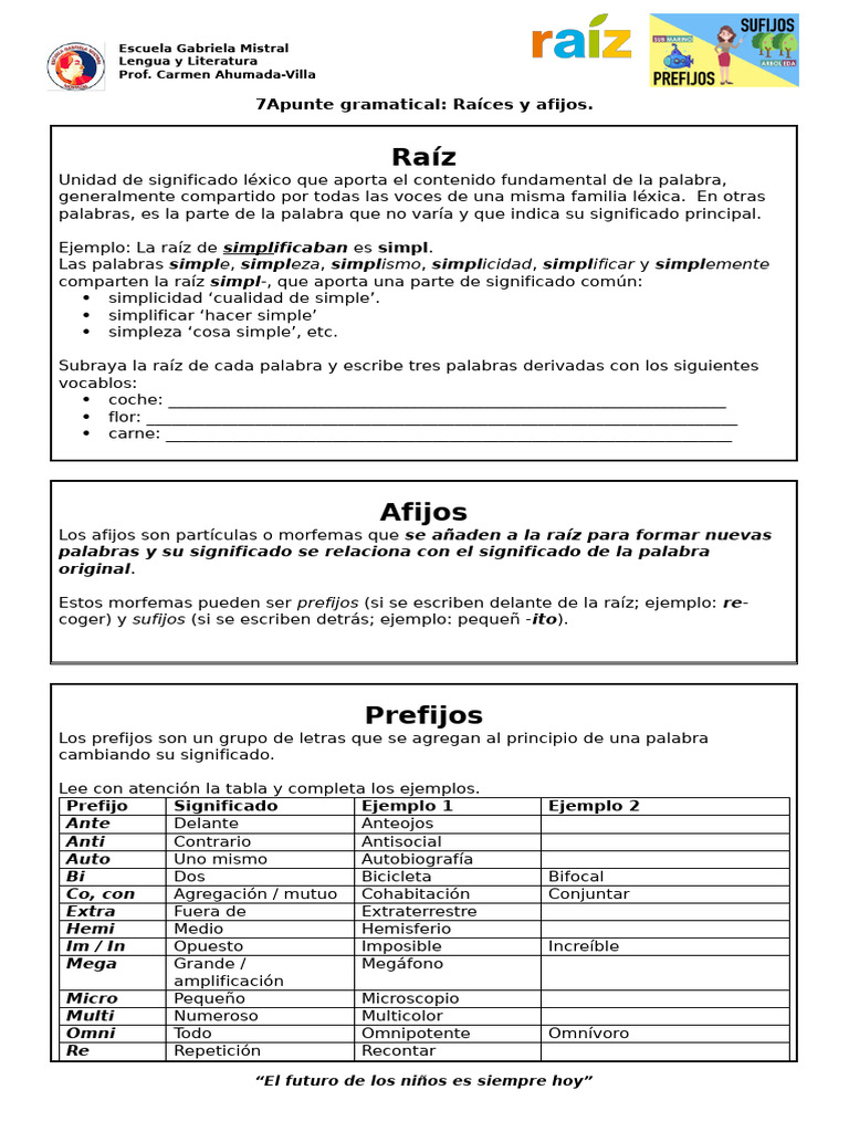 Apunte Gramatical RAÍCES Y AFIJOS | PDF | Palabra | Lexicología