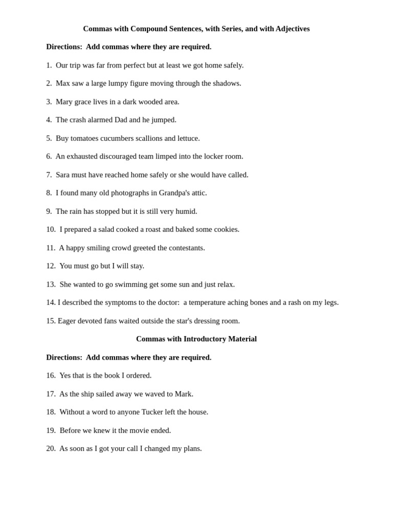 Comma Usage in Compound Sentences | PDF