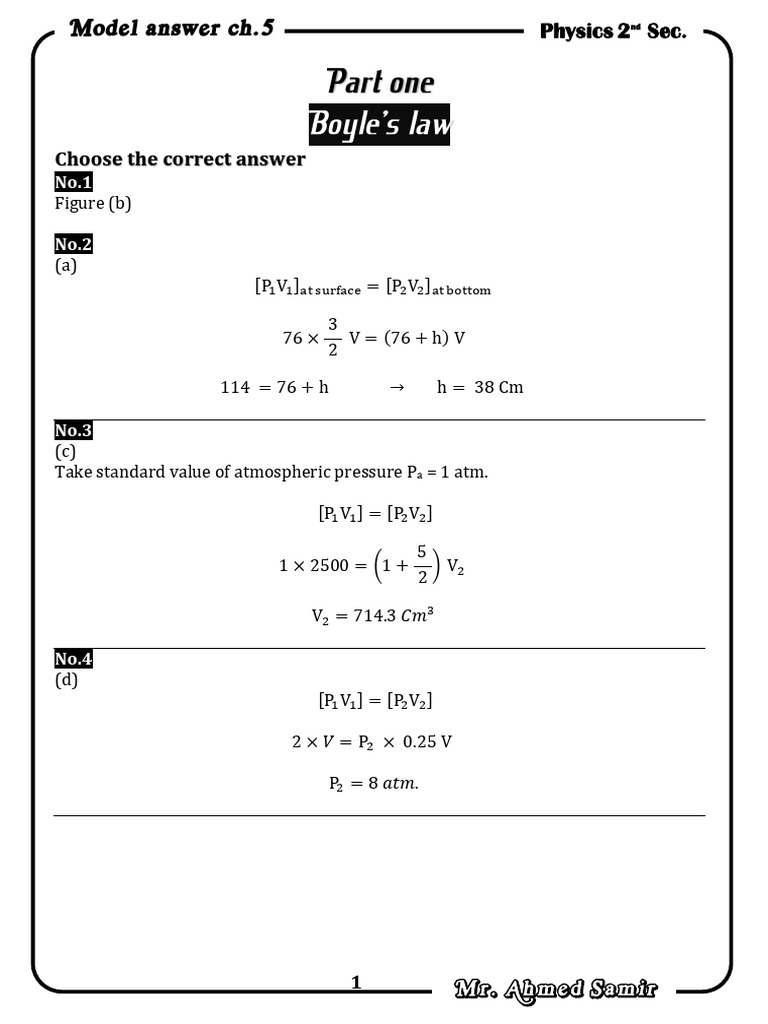 Model Answer Ch. 5 Boyle's Law | PDF | Pressure | Gases