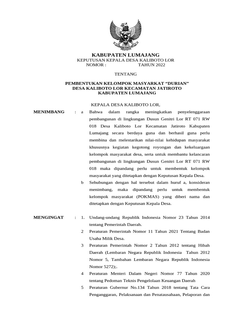 Pembentukan POKMAS Durian Kaliboto Lor | PDF