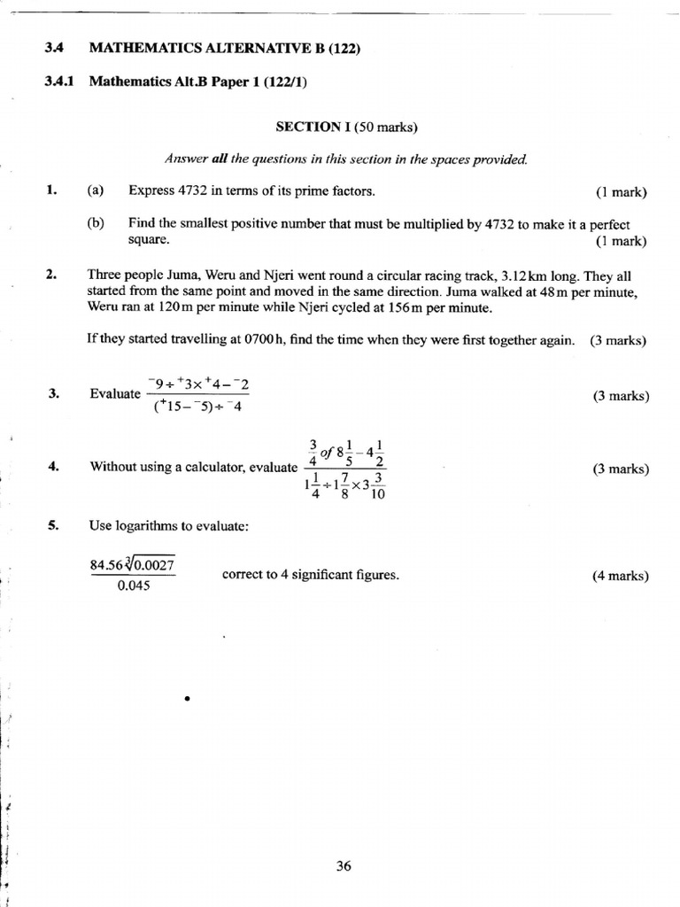 2017 Kcse Mathematics Alt. B Pp1 | PDF