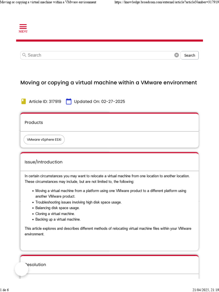 Moving or Copying A Virtual Machine Within A VMware Environment | PDF | Virtual Machine | Computing