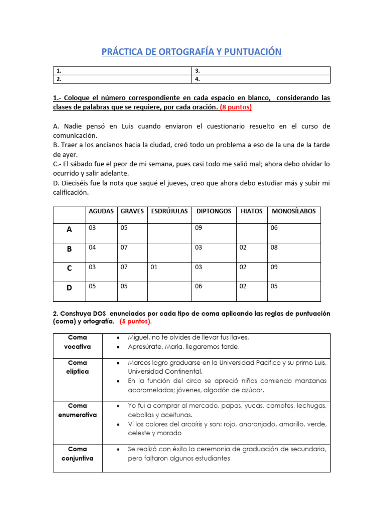 Práctica de Ortografía y Puntuación | PDF | Puntuación | Lingüística