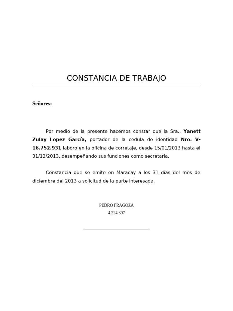 Constancia de Trabajo Yanet | PDF