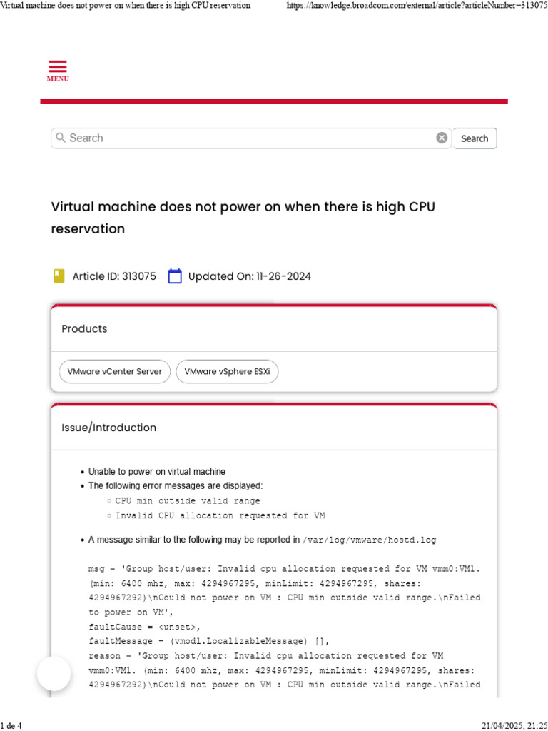 Virtual Machine Does Not Power On When There Is High CPU Reservation | PDF | Virtual Machine ...