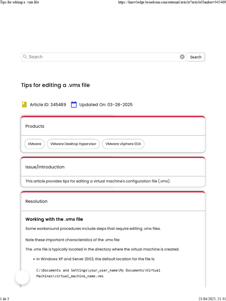 Editing Tips for .vmx Files | PDF | Computer File | Virtual Machine