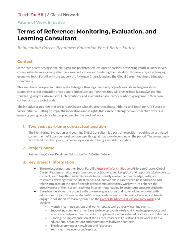 Monitoring Evaluationand Learning Consultant To R | PDF | Evaluation ...