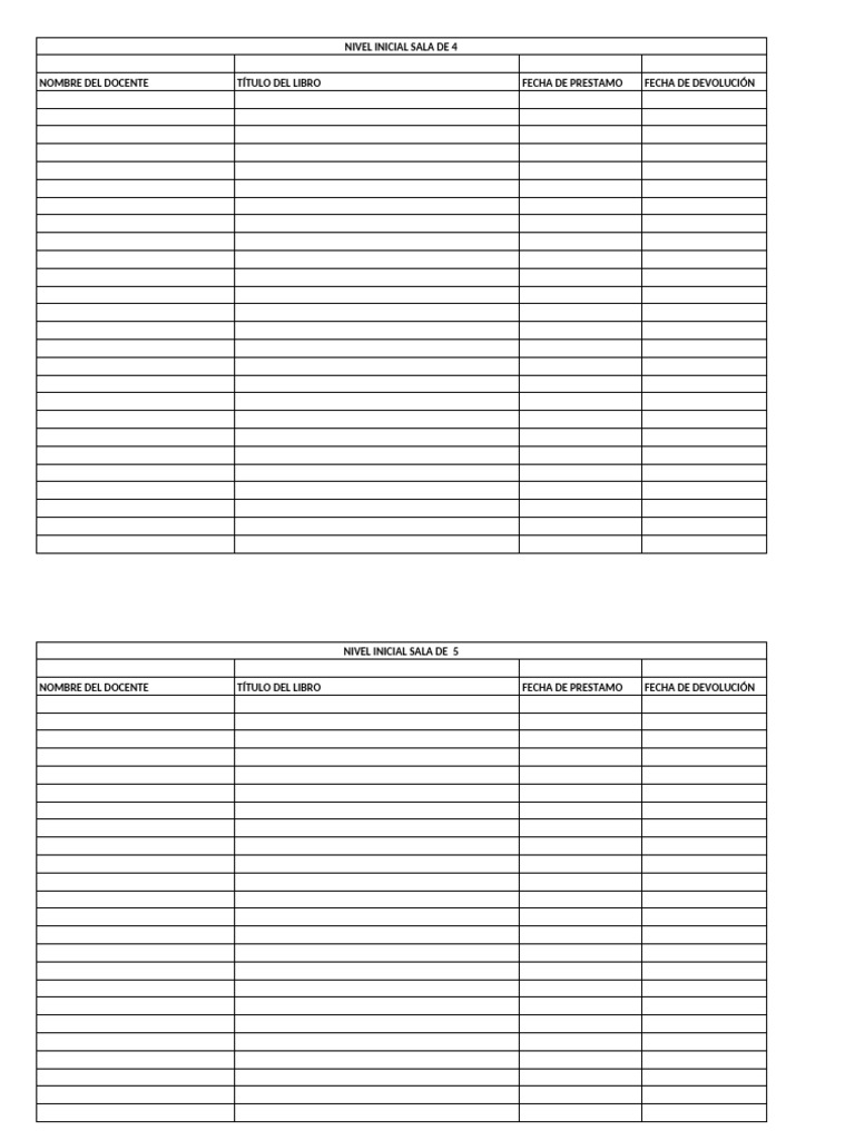 PLANILLAS PARA PRESTAMOS DE LIBROS A DOCENTES | PDF | Sistema visual ...