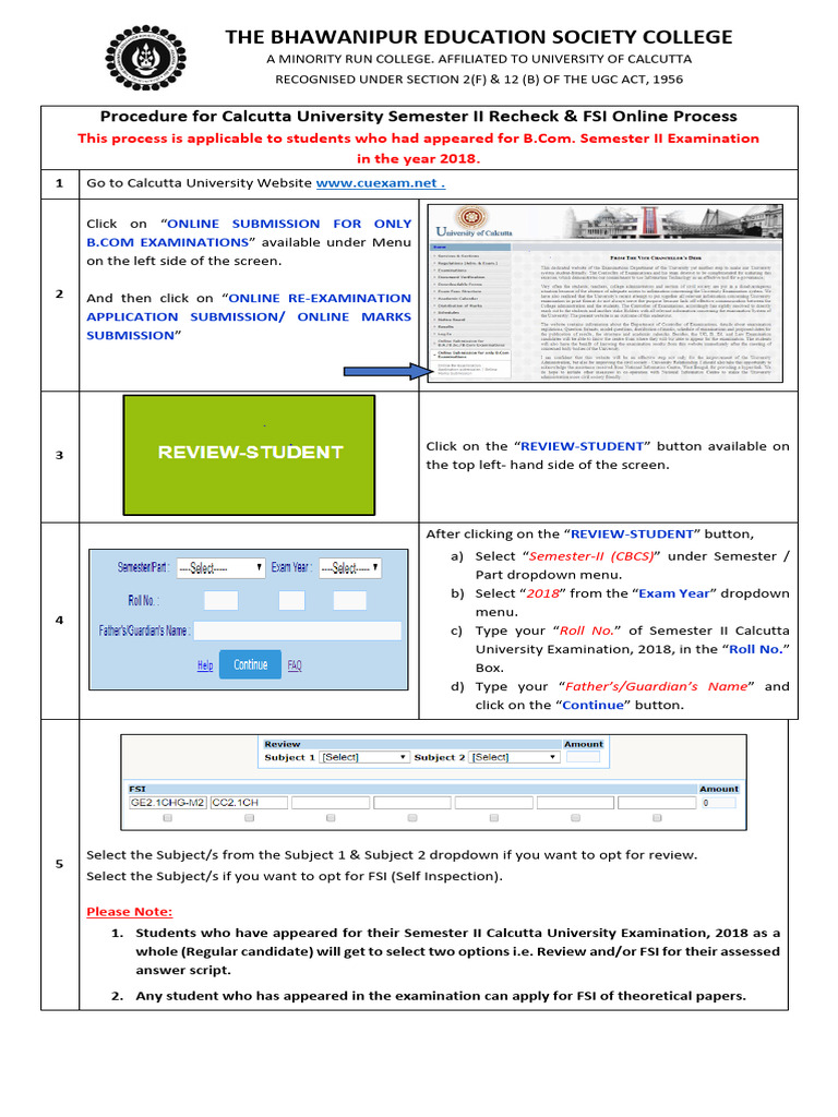 Online Process With Screenshots on FSI RC B.com H DUE | PDF