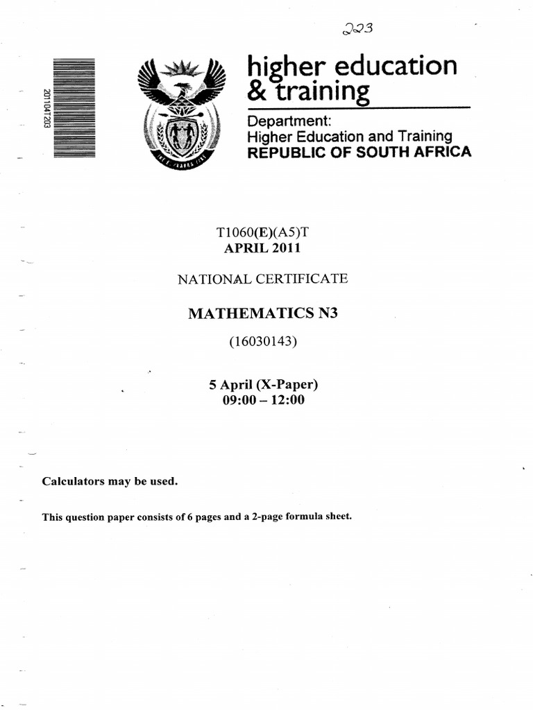 Mathematics n3 Apr2011QP 1 | PDF