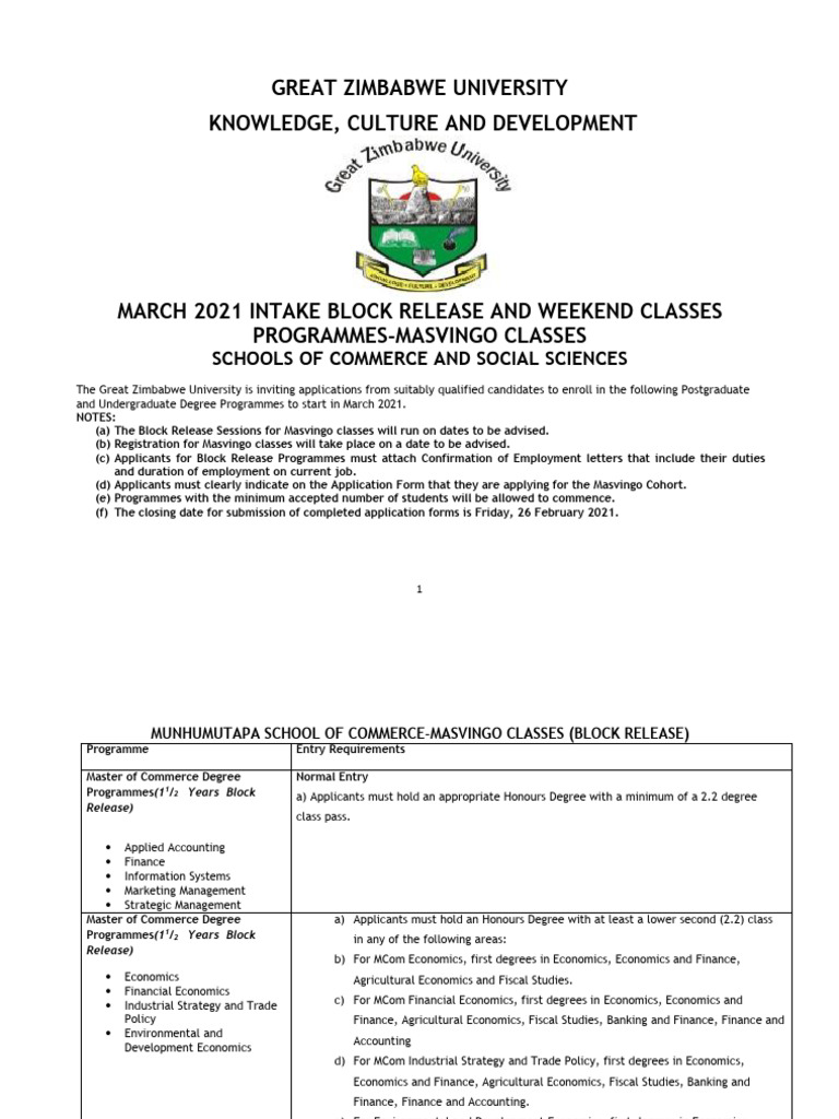 March 2021 Block Advert Masvingo | PDF | Academic Degree | Bachelor's ...