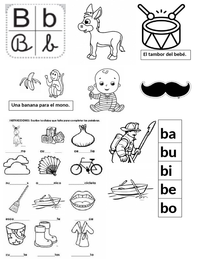 Actividades con la letra B de burro | PDF | Ortografía | Grafemas