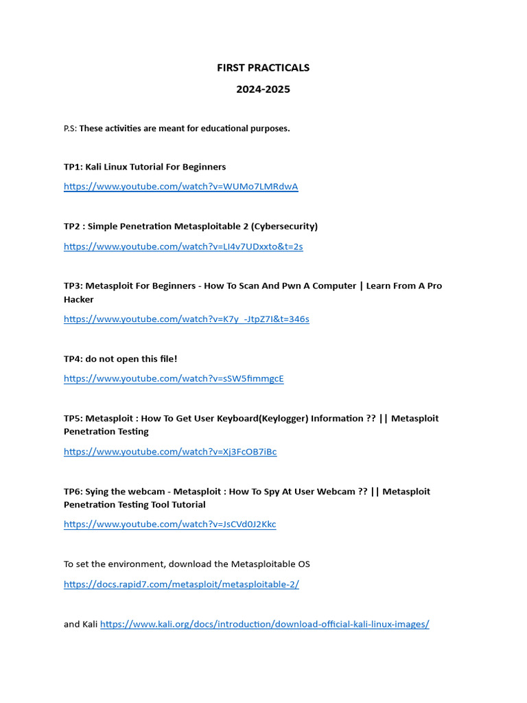 First Practicals 2025 | PDF