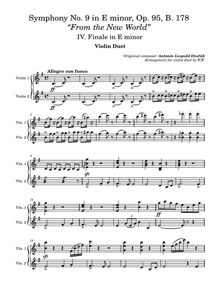 Symphony No.9 Op.95 Antonn Dvok IV. Finale For VIOLIN DUET | PDF | Orchestral Music | Music Theory