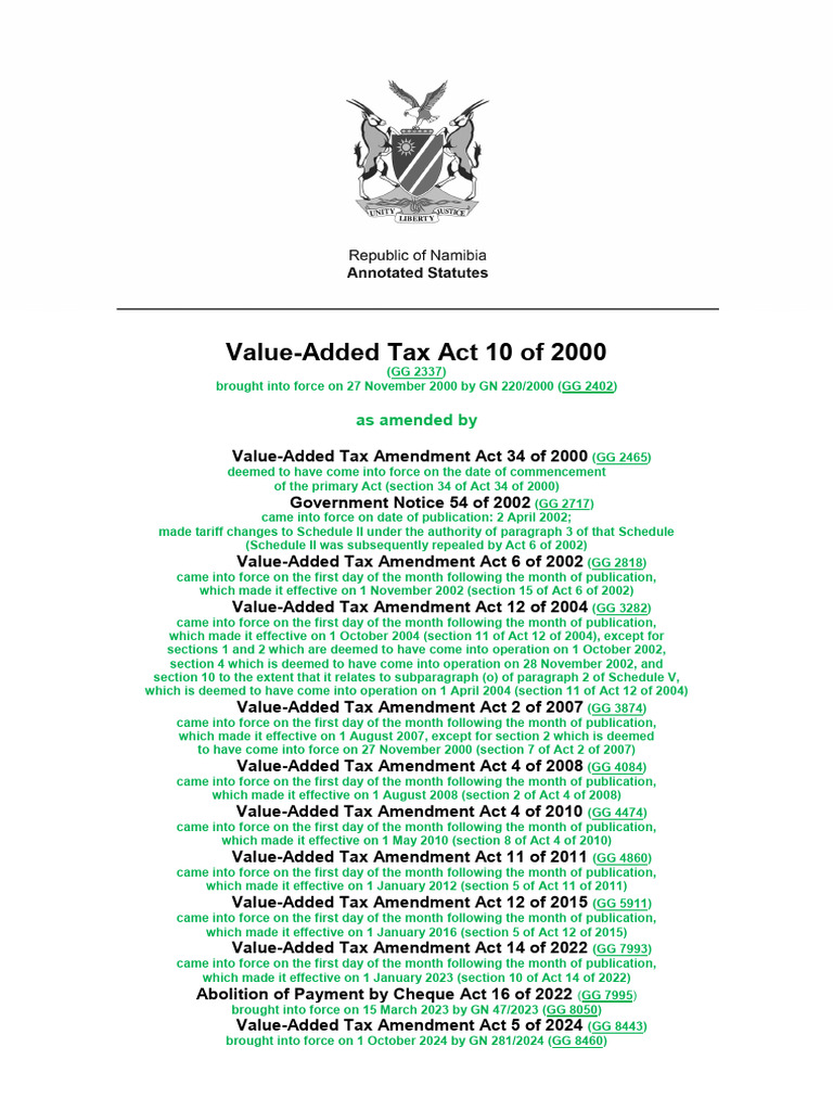 Value-Added Tax Act 10 of 2000 | PDF | Taxes | Insurance