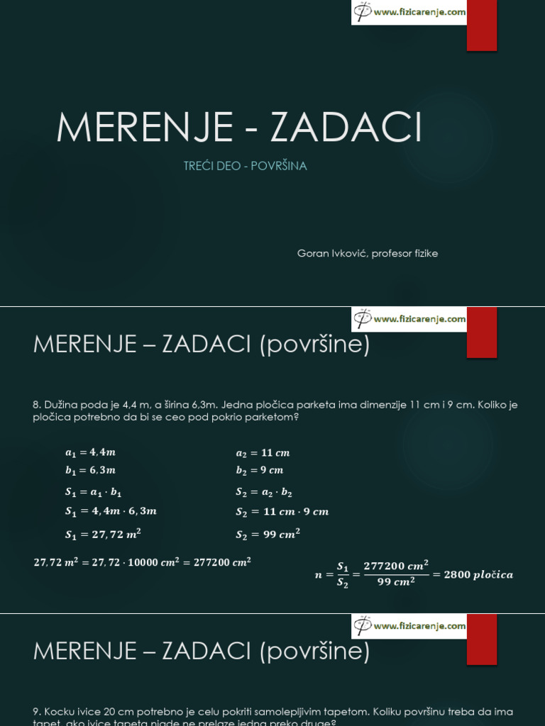 MERENJE ZADACI TRECI DEO Povrsina1 | PDF