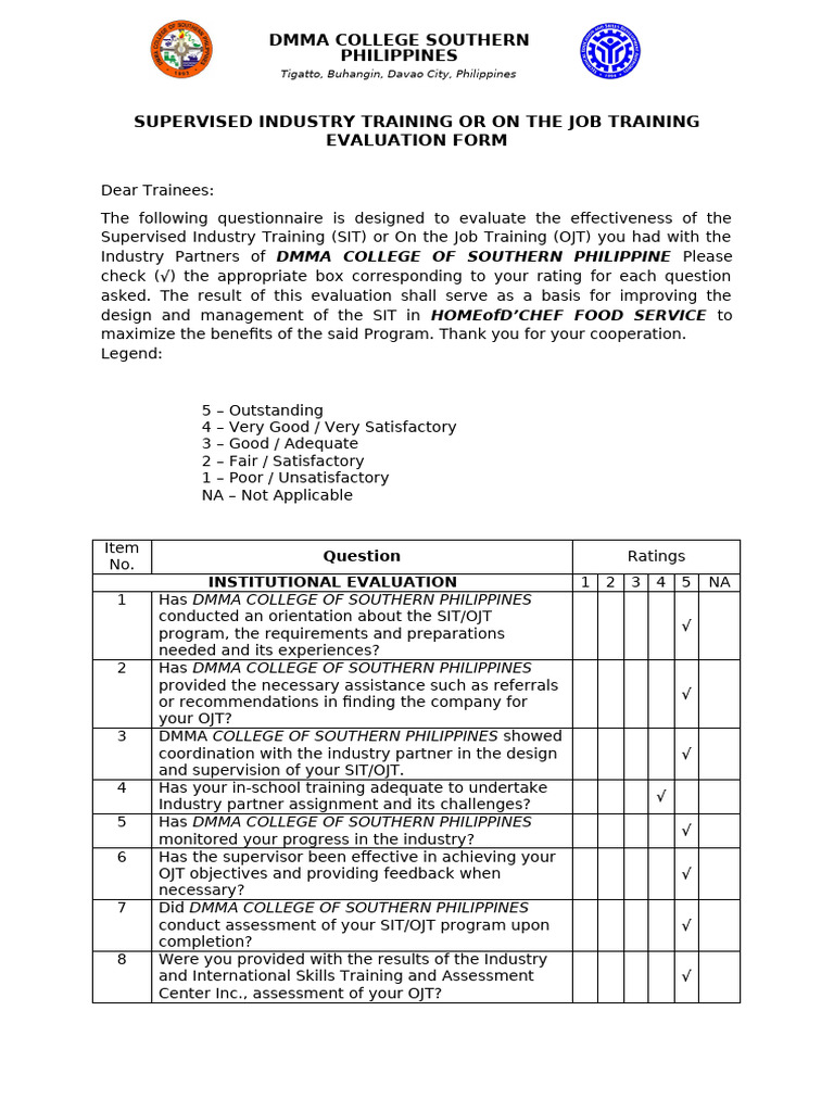DMMA College OJT Evaluation Form | PDF