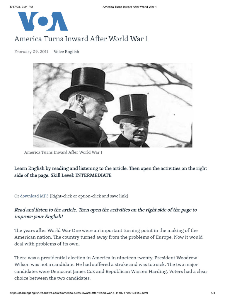 America Turns Inward After World War 1 | PDF | Car | Road