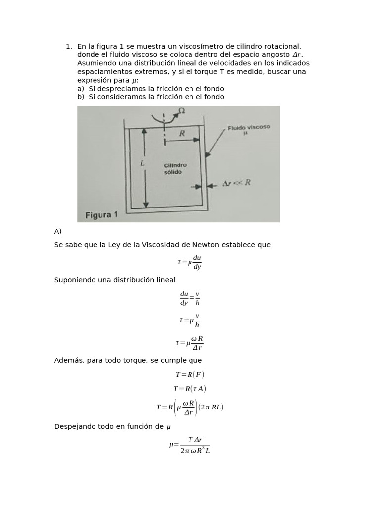 Solucion PC1 Quisca 2025 | PDF | Viscosidad | Integral