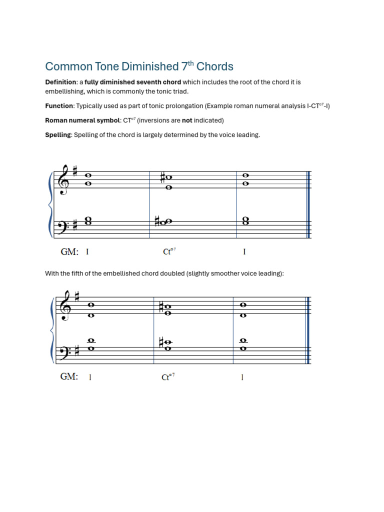 Common Tone Diminished 7th Chords | PDF