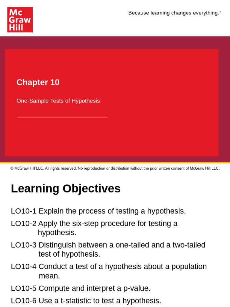 Lind 19e Chap010 PPT Accessible | PDF | Null Hypothesis | Statistics