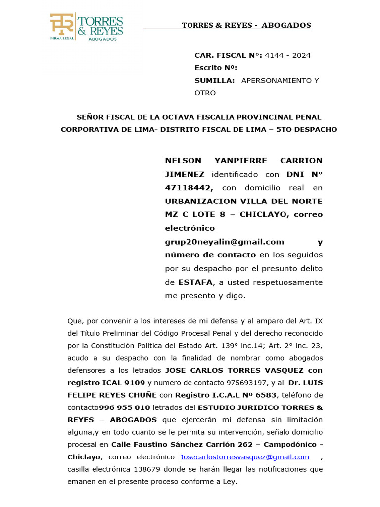 Defensa de Nelson Carrión en Estafa | PDF | Gobierno | Justicia
