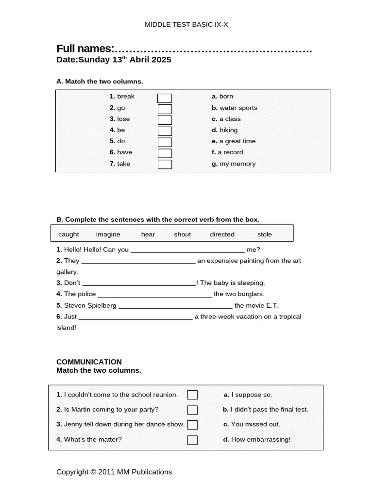 Middle Test Basic Ix-X Abril | PDF