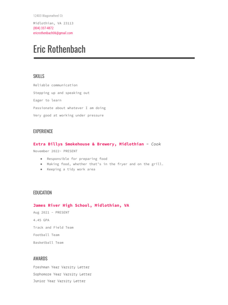 Eric Rothenbach's Resume Overview | PDF