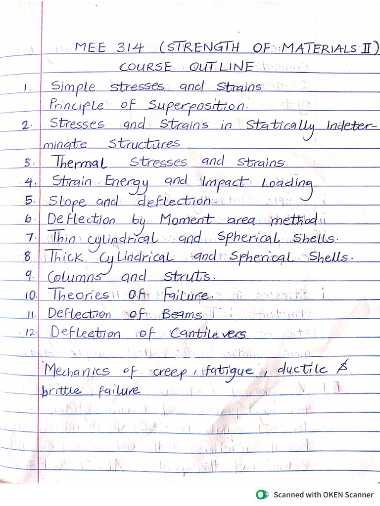 MEE 314 Preparatory Notes | PDF