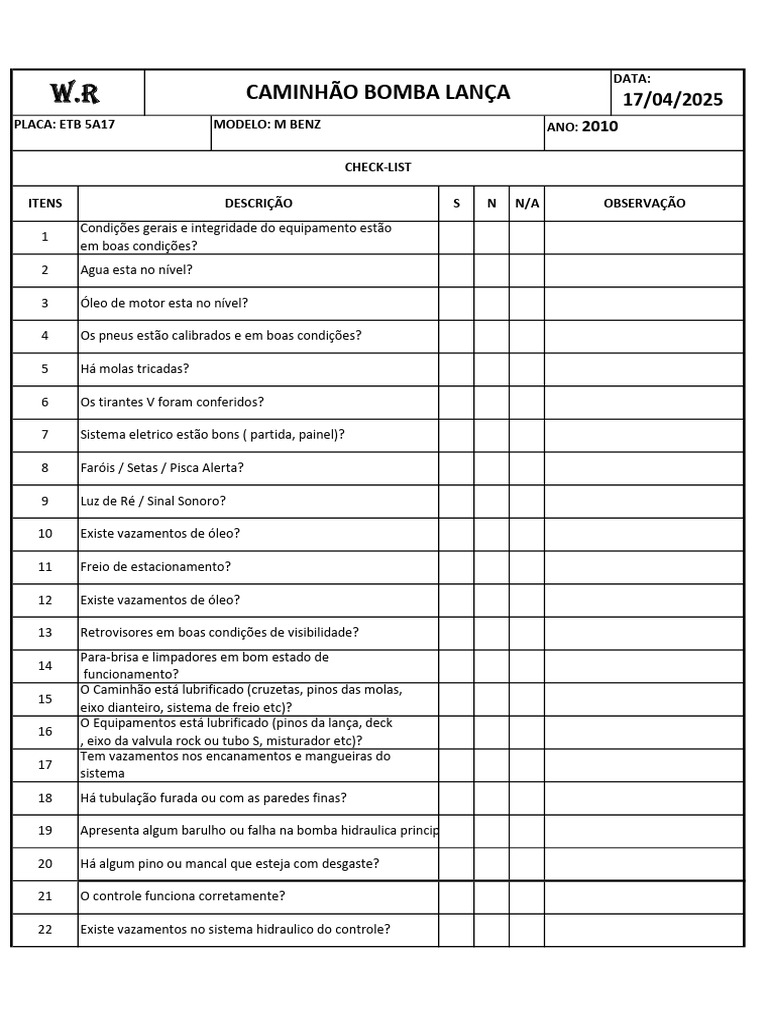 Checklist Bomba Mangote | PDF
