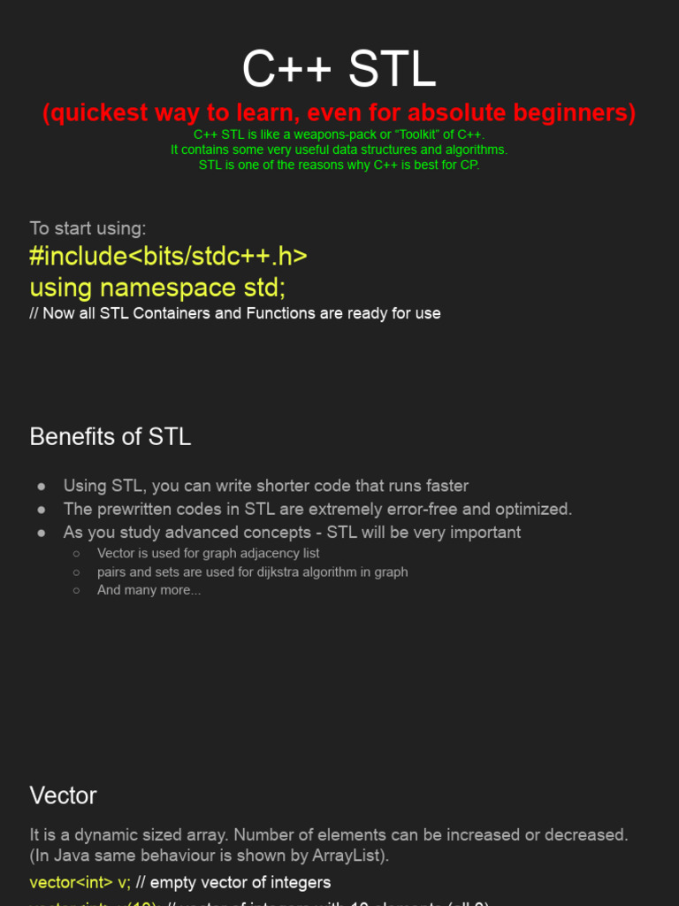 C++ STL (Quickest Way To Learn, Even For Absolute Beginners) | PDF | C++ | Pointer (Computer ...