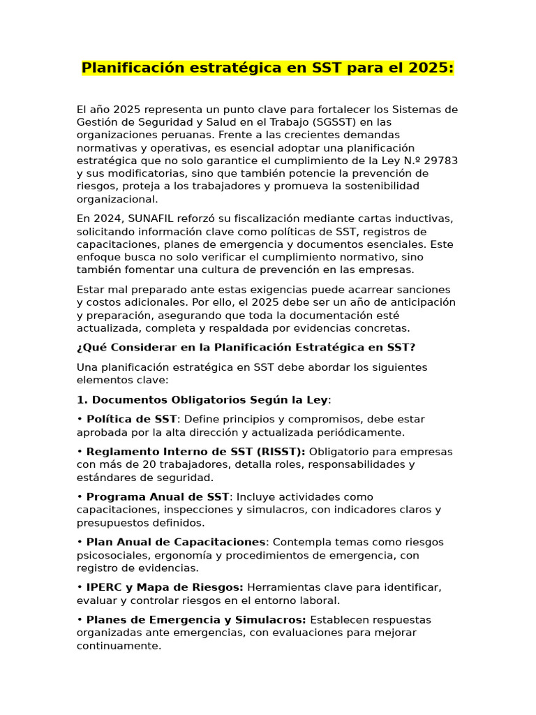Planificación Estratégica SST 2025 | PDF | Planificación ...