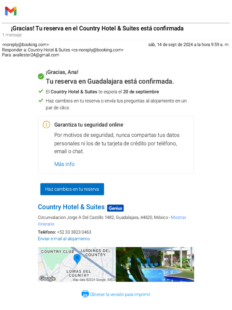 Reserva confirmada en Country Hotel | PDF | Booking.Com | Internet