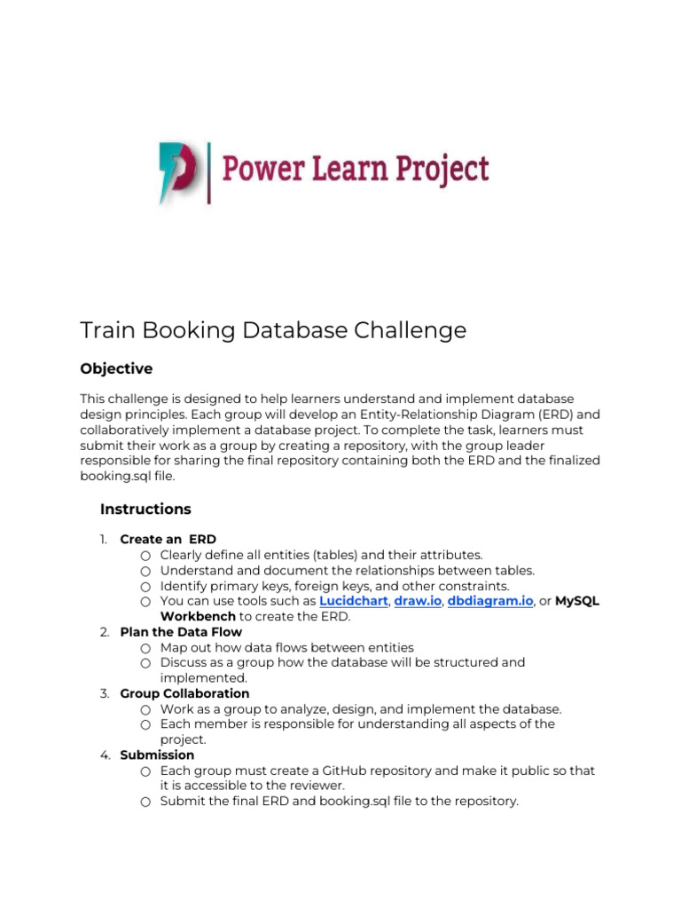 Train Booking Database Challenge | PDF | Databases | Relational Database