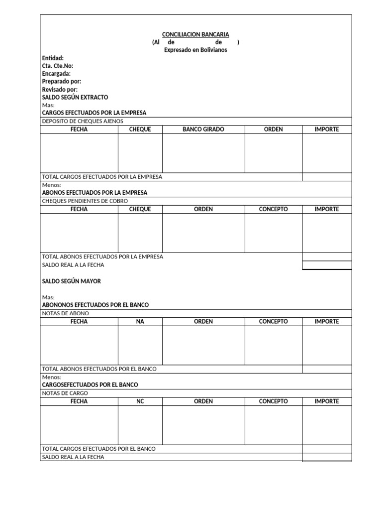 CONCILIACION BANCARIA formato | PDF