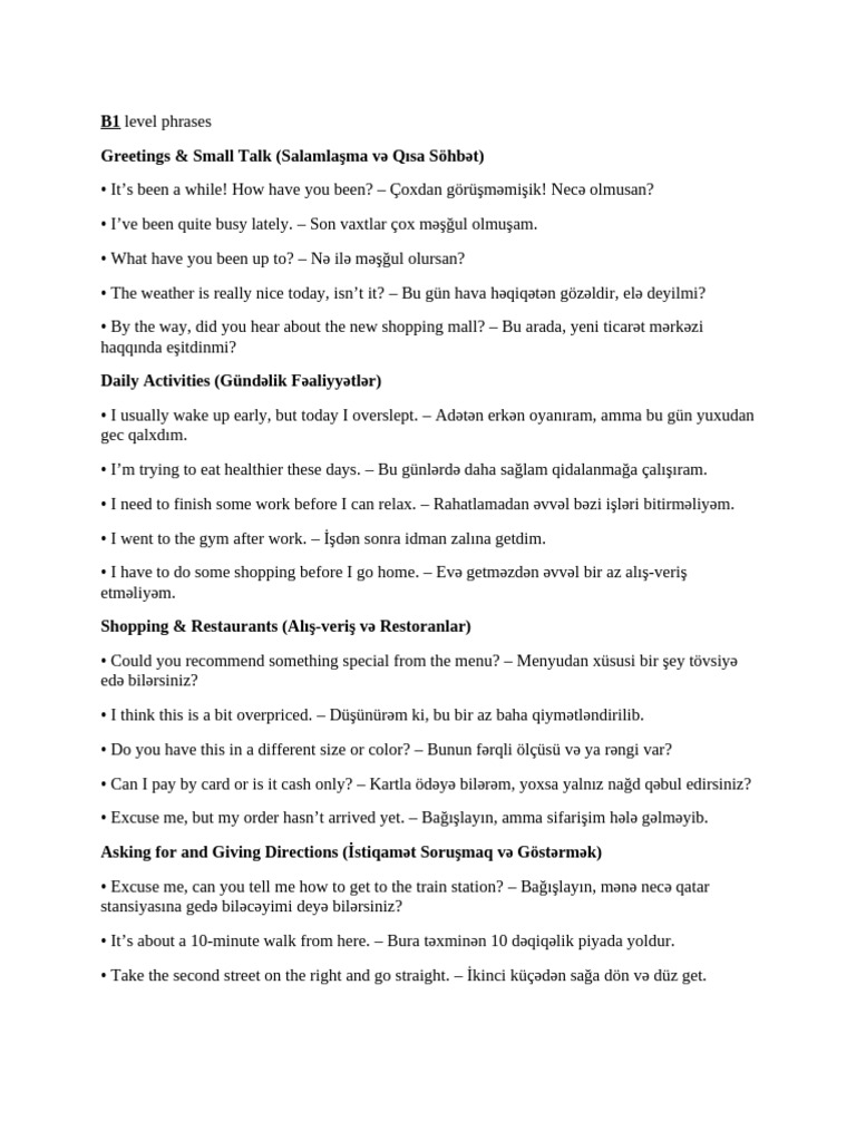 B1 Level Phrases | PDF