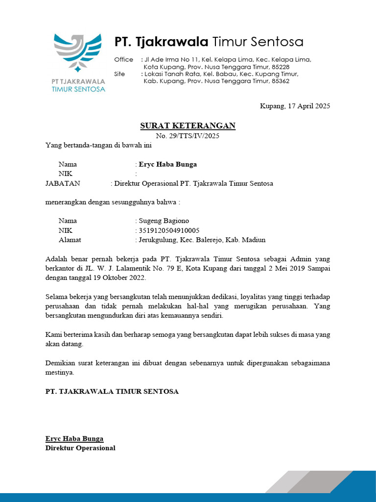 Surat Pengalaman Kerja | PDF