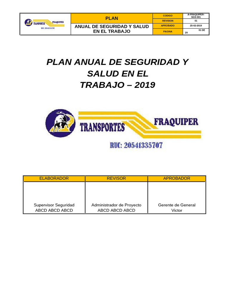 Plan y Programa Anual de Seguridad y Salud en El Trabajo | PDF | Seguridad y salud ocupacional ...