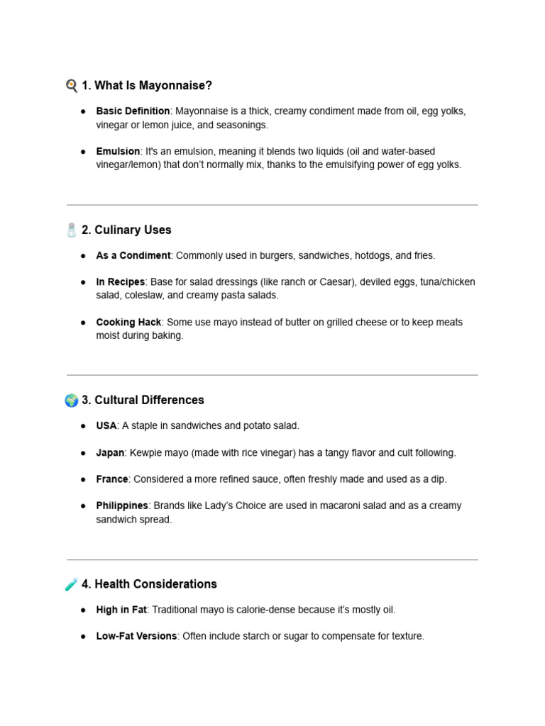 Understanding Mayonnaise: Uses & Types | PDF