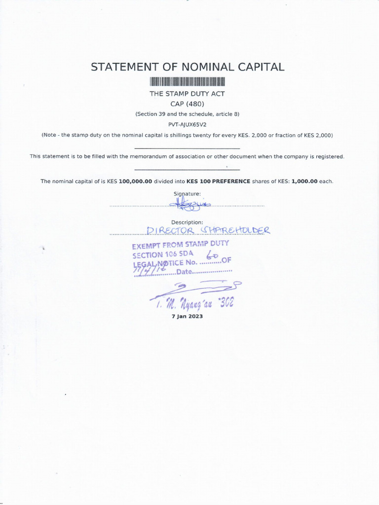 Statement of Nominal Capital-2 | PDF