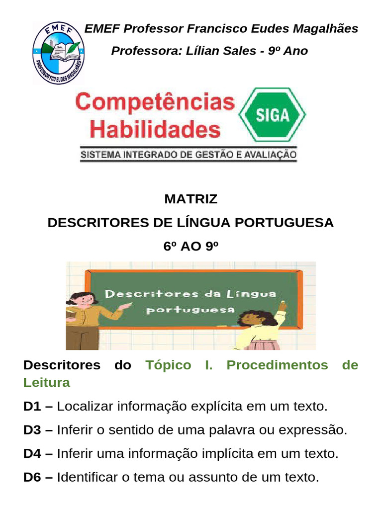 Matriz Do Spaece 2025 9 Anos - Regular Atualizada | PDF