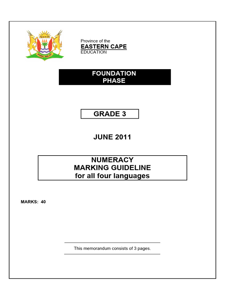 Grade 3 Numeracy Marking Guideline | PDF | Human Communication