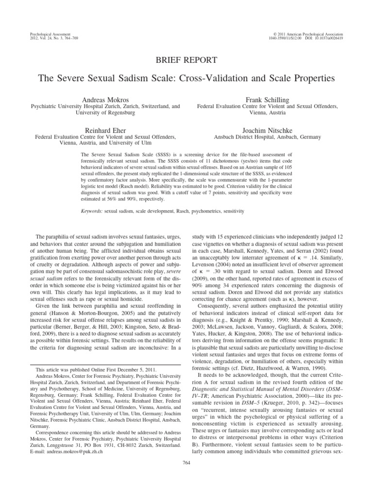 Severe Sexual Sadism Scale - Cross-Validation and Scale Properties | PDF | Sadomasochism ...
