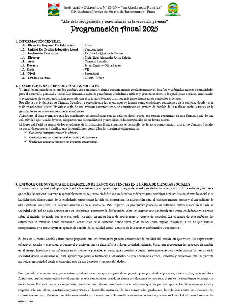 Programación Anual de Cuarto | PDF | Aprendizaje | Enseñando