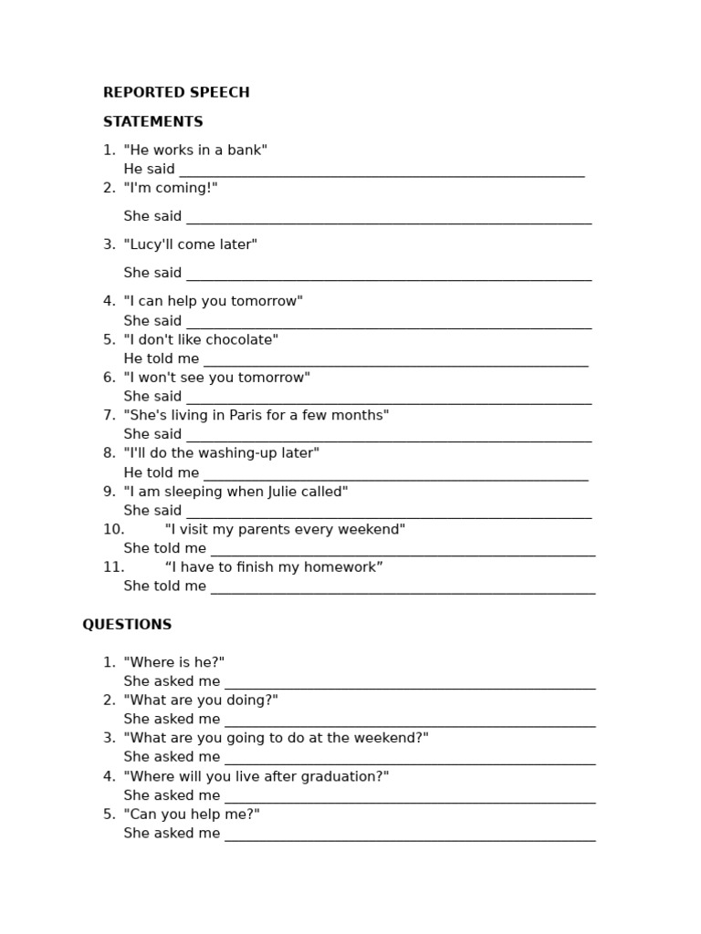 REPORTED SPEECH Statements, Commands and Questions | PDF