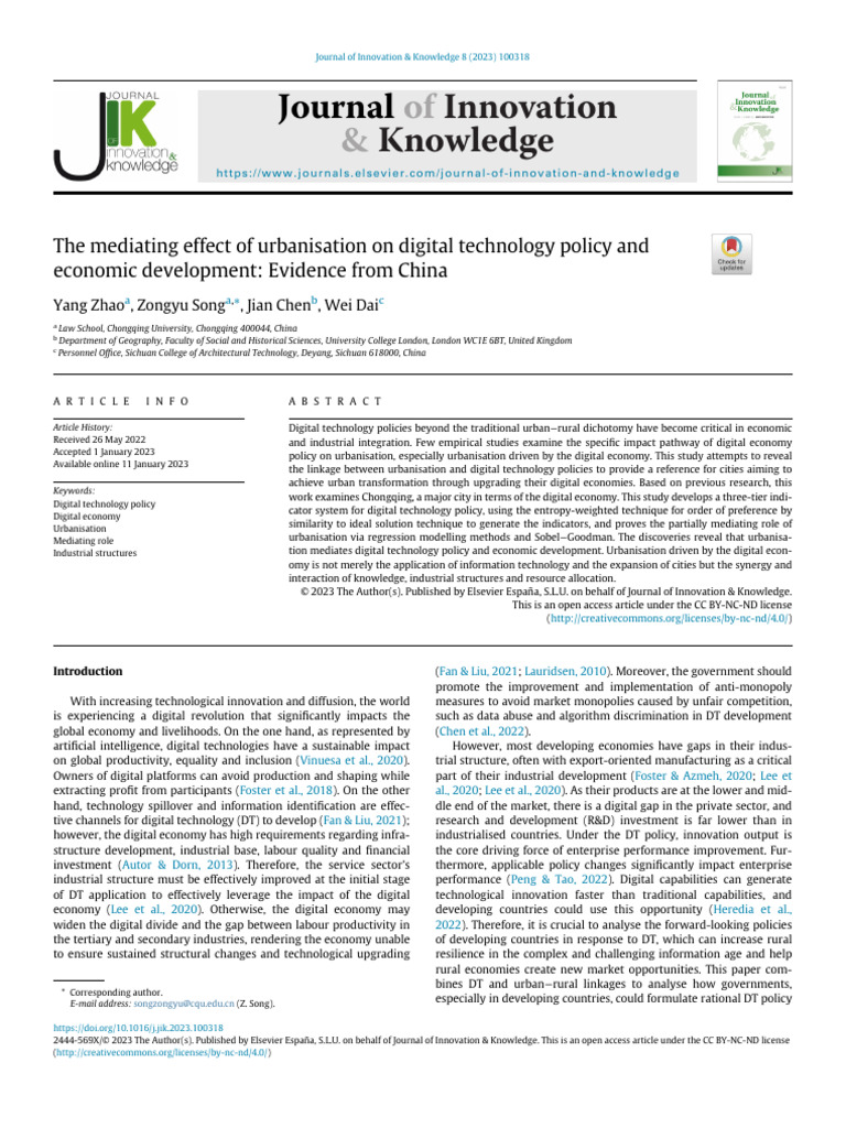 The Mediating Effect of Urbanisation On Digital Techno - 2023 - Journal ...
