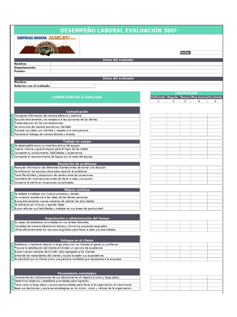Formato de Evaluacion Desempeño Personal | PDF | Evaluación | Cliente