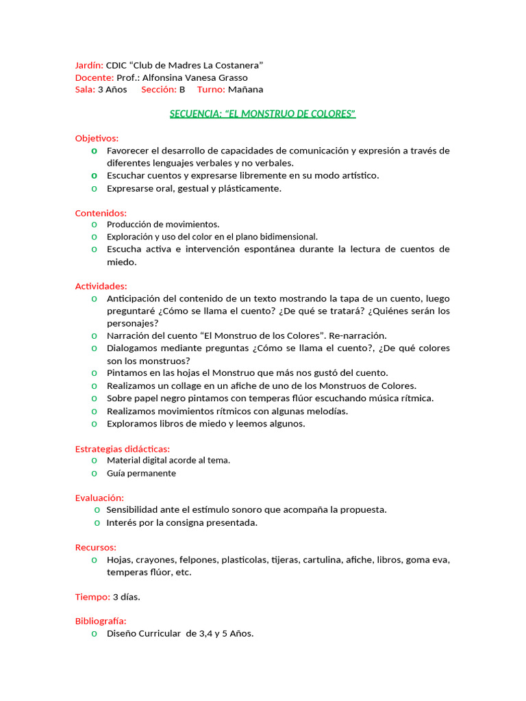 Actividades con el Monstruo de Colores | PDF