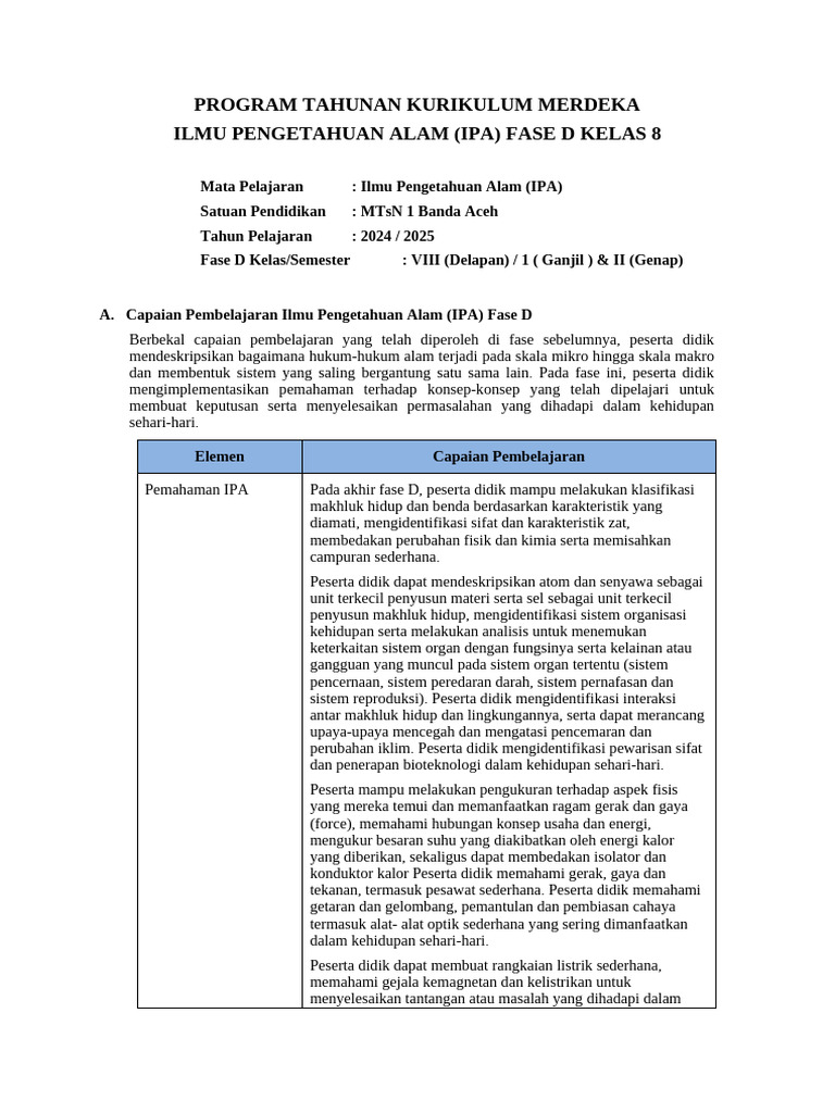 PROTA Kumer Kelas 8'24-25 | PDF
