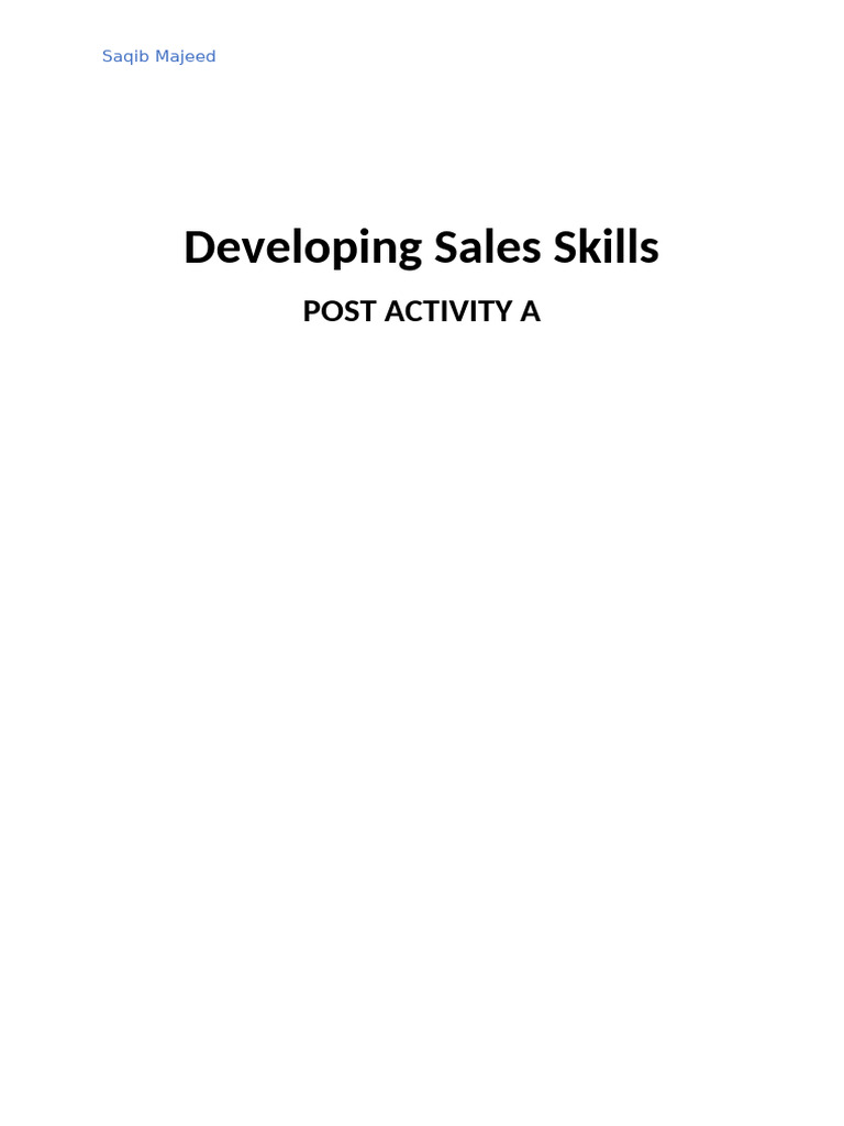 Sales Skills Development Guide | PDF